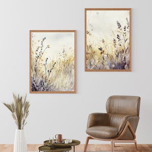 Meadow Watercolor Set of 2 Prints Wildflowers Painting Neutral Floral ...