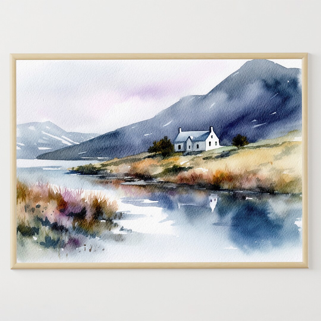 Scottish Cottage Watercolor Poster Isle of Sky Painting Highlands ...