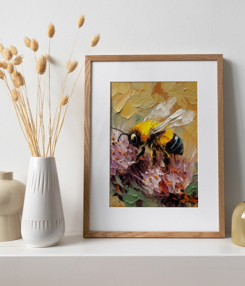 Bee Oil Painting Bumblebee Artwork Honey Bee Wall Art Insect - Etsy