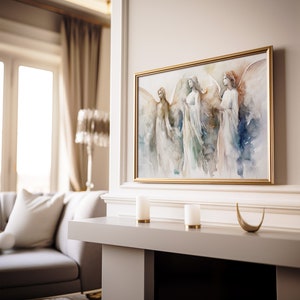 Three Angels Watercolor Painting Religious Wall Art Abstract Angels Art ...