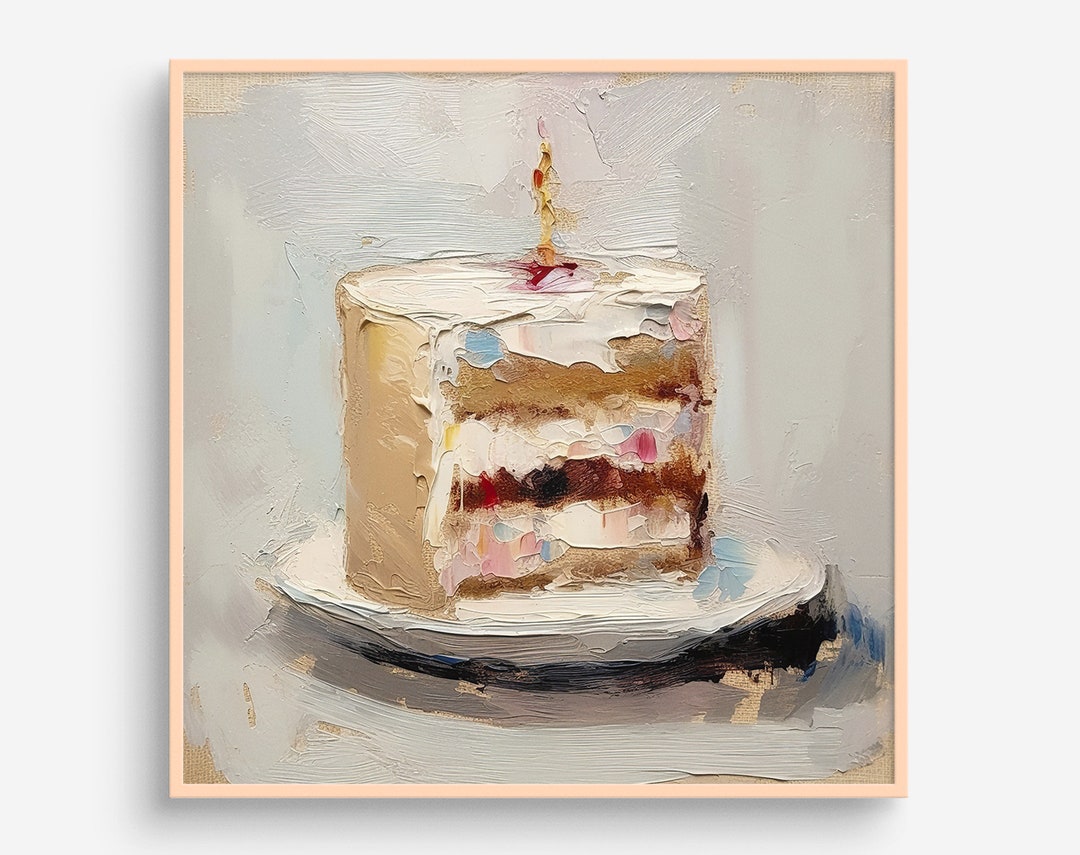 Birthday Cake Oil Painting Dessert Artwork Kitchen Wall Art Cake PRINT ...