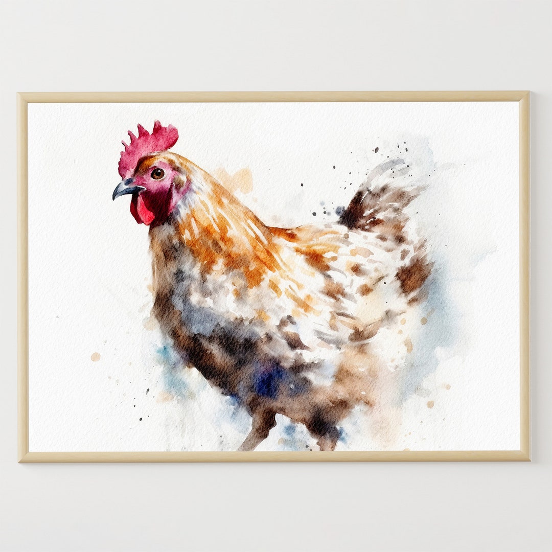 Chicken Watercolor Painting Farm Bird Poster Farmhouse Wall Art Farm ...