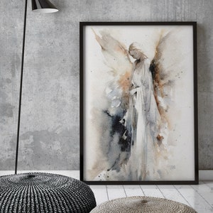 Guardian Angel Painting Religious Wall Art Angel Watercolor Abstract ...