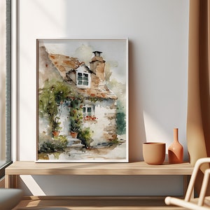 English Cottage Art Print Country House Watercolor Painting Cute Old ...