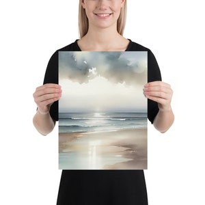 Ocean Beach Watercolor Calm Sea Painting Seascape Artwork Ocean Beach ...