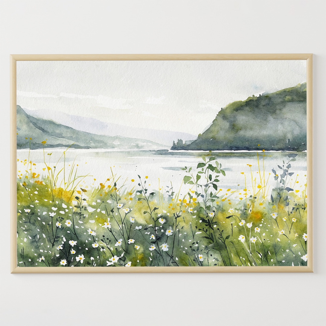 Hood River Watercolor Painting Columbia Gorge Art Print Mountain River ...