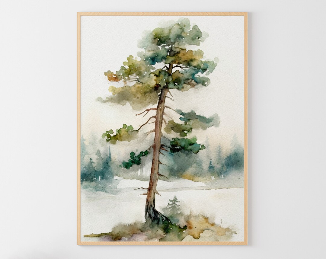 Pine Tree Watercolor Painting Forest Art Print Pine Landscape Neutral ...