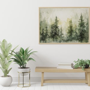 Pine Forest Watercolor Painting Pine Trees Art Print Evergreen Trees ...