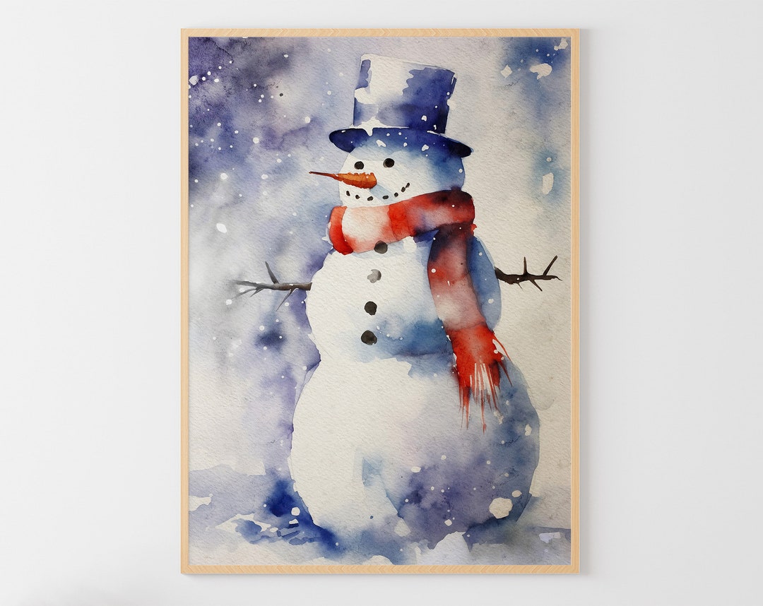 Snowman Watercolor Painting Christmas Wall Art Kids Room - Etsy