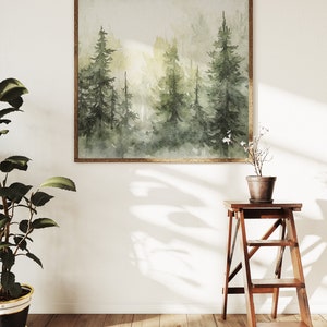 Pine Forest Watercolor Painting Pine Trees Art Print Evergreen Trees ...