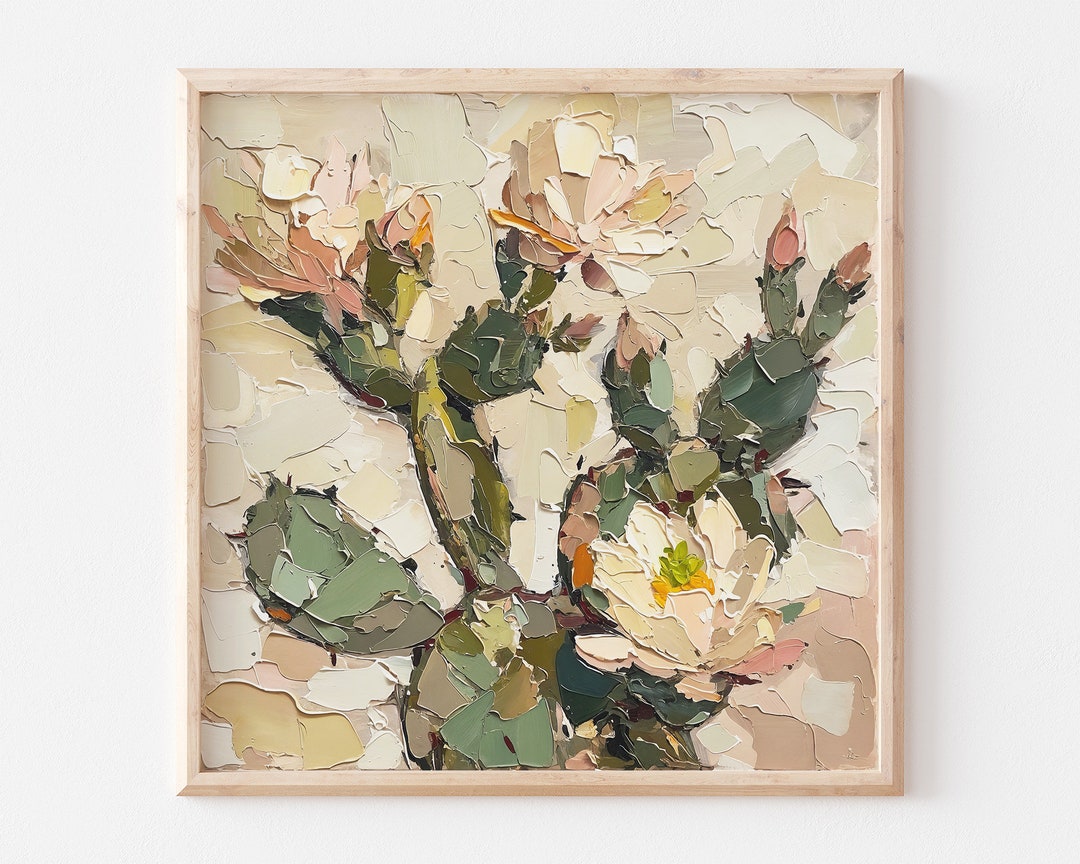 Flowering Cactus Oil Painting Floral Poster Cacti Wall Art Botanical ...