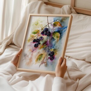 Blackberry Painting Berries Watercolor Forest Plants Poster Kitchen ...