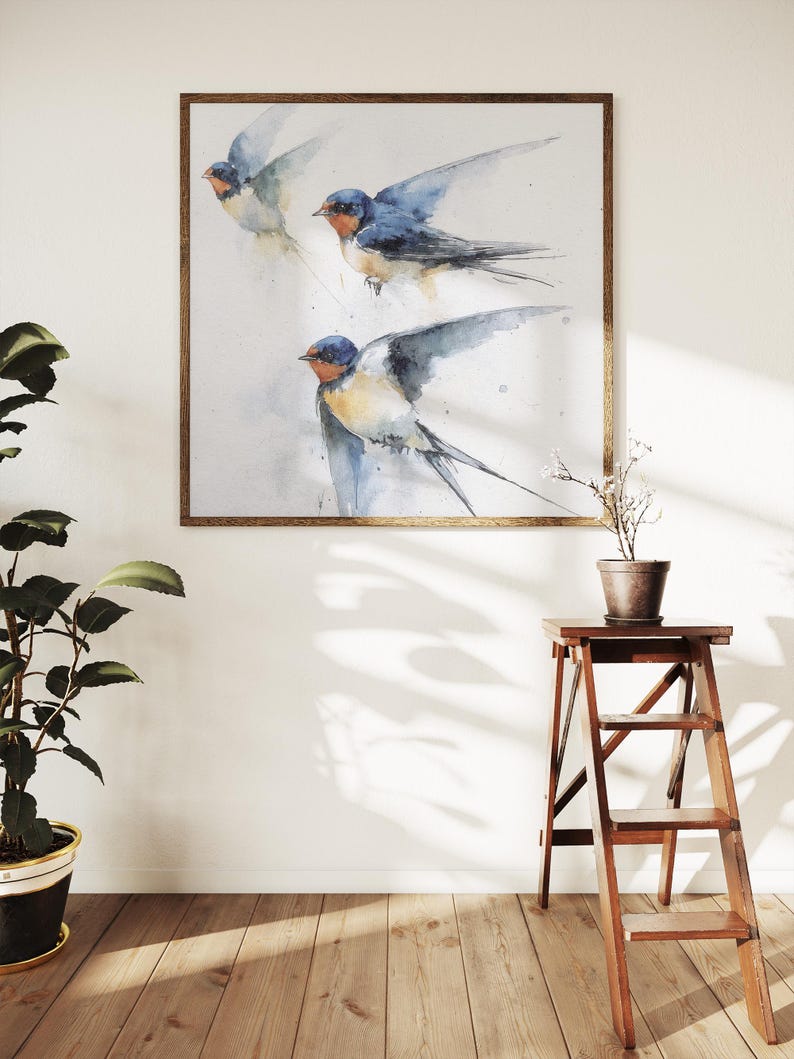 Barn Swallows Watercolor Art Print Bird Painting Swallow Artwork Flying ...