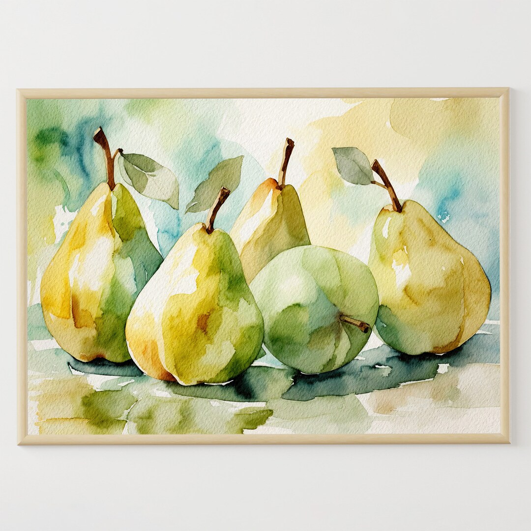 Pear Painting Fruits Watercolor Pear Still Life Art Print Kitchen Wall ...