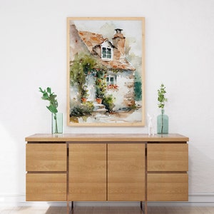 English Cottage Art Print Country House Watercolor Painting Cute Old ...