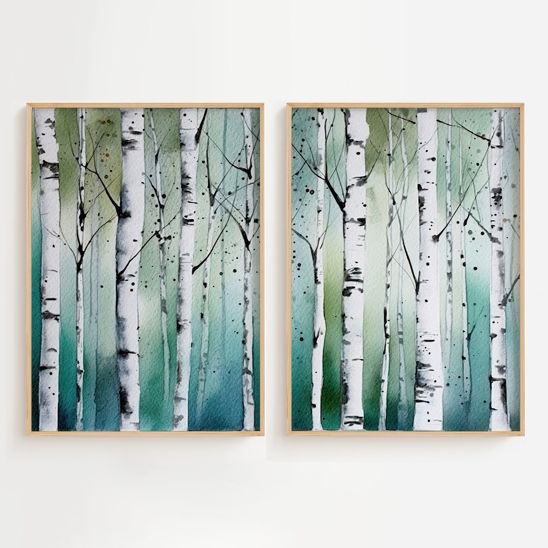 Birch Trees Set of 2 Watercolor Prints Trees Wall Art Birch Poster ...