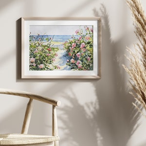 Cape Cod Watercolor Landscape Sand Dunes Painting Wild Roses Art Print ...