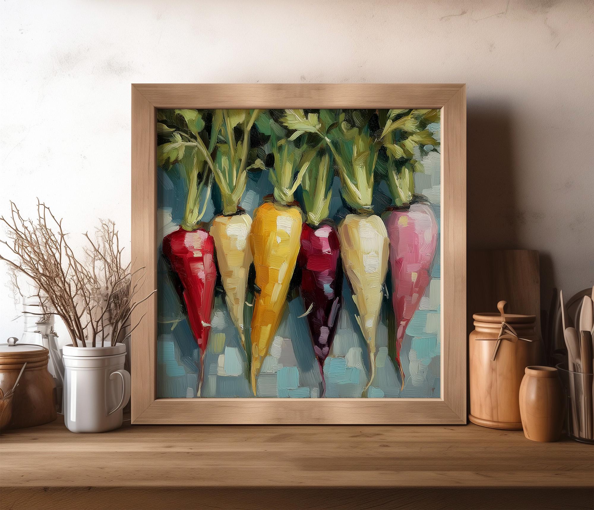 Carrots Oil Print Vegetable Painting Rustic Kitchen Wall Art Farmhouse ...