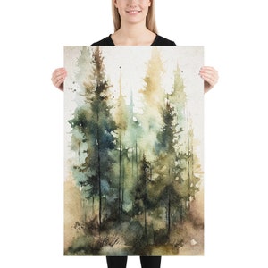 Pine Forest Painting Landscape Watercolor Pine Trees Art Print Misty ...