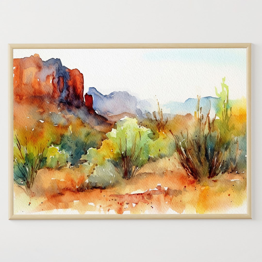 Desert Painting Arizona Watercolor Landscape Saguaro Desert Poster ...