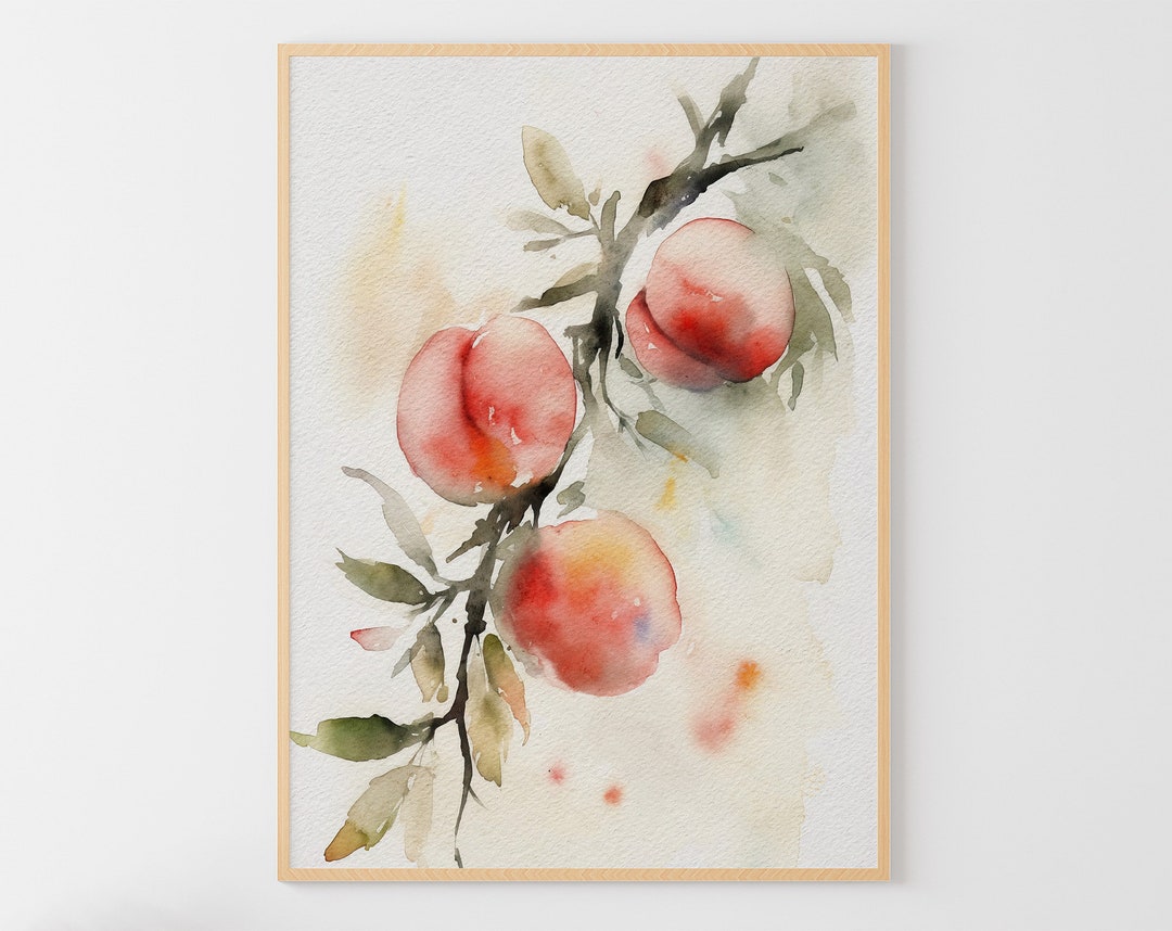 Peach Tree Watercolor Painting Fruits Art Print Kitchen Wall Art ...
