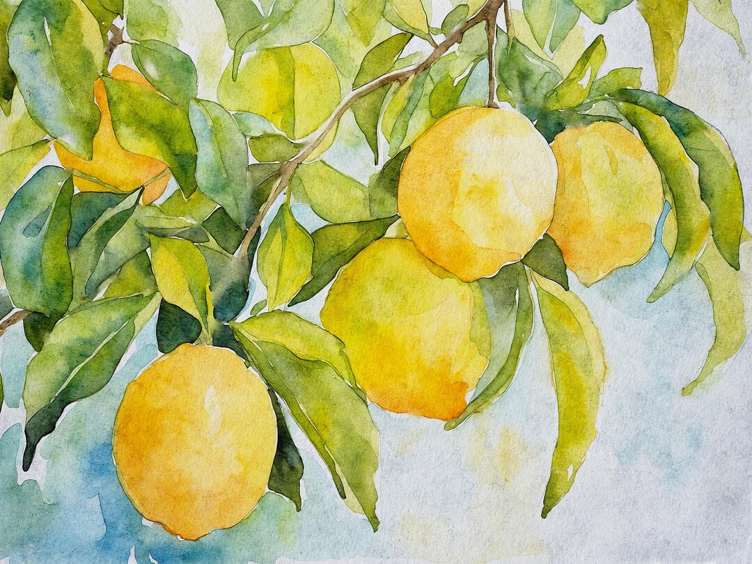 Lemon Tree Watercolor Painting Fruits Art Print Kitchen Wall Art ...