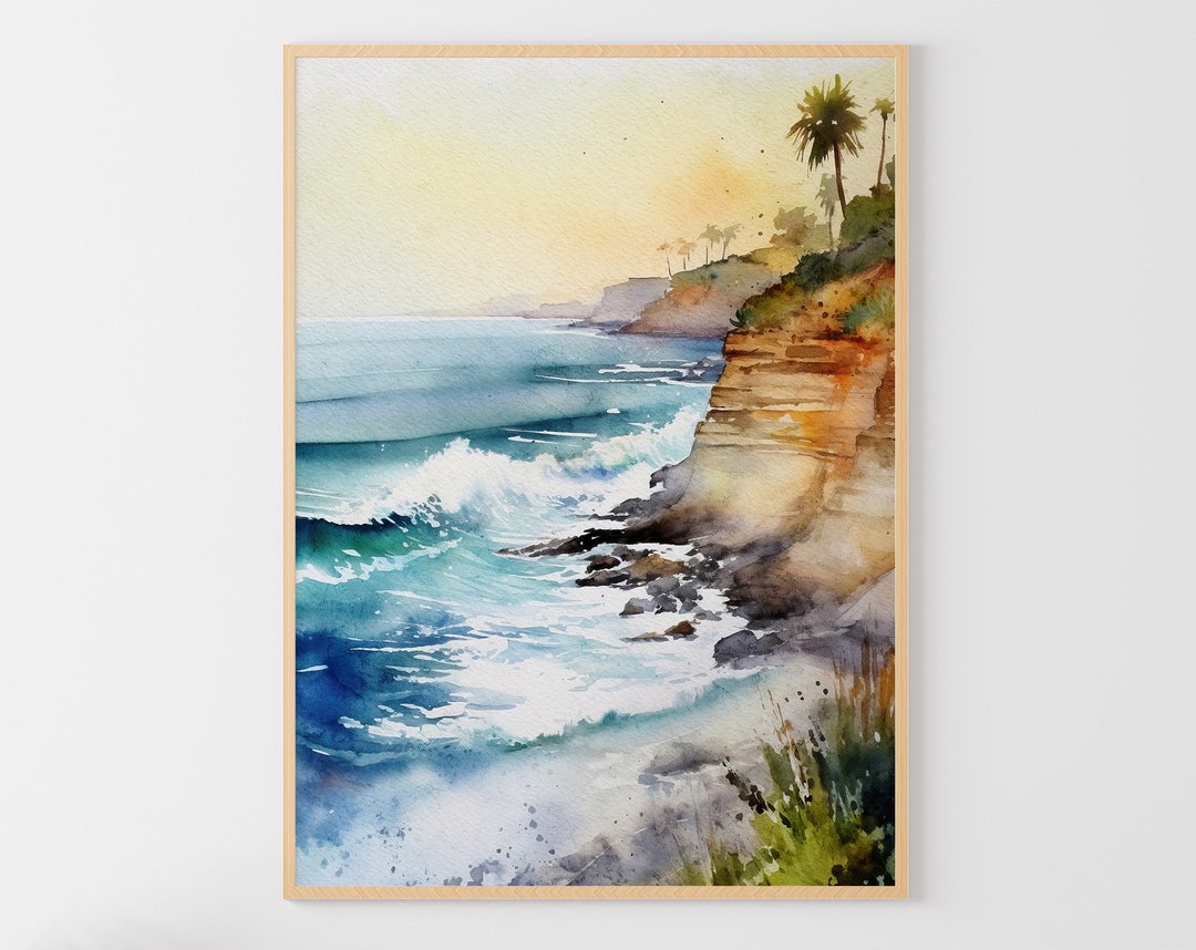 Laguna Beach Watercolor Painting California Coast Art Print Seascape ...