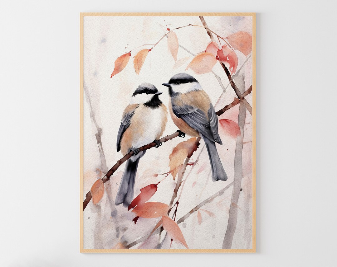 Two Chickadee Watercolor Painting Couple Birds Art Print Titmouse ...