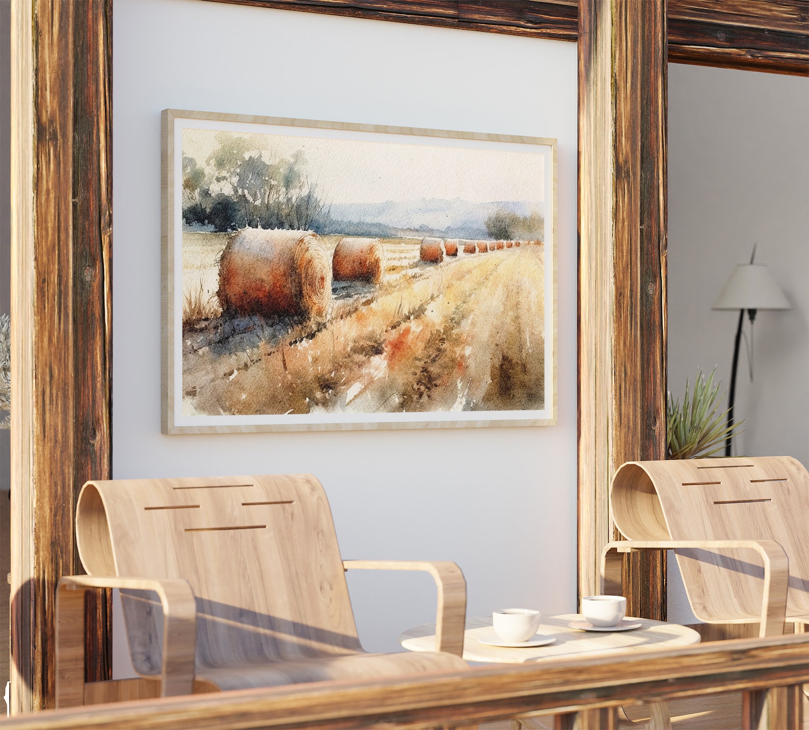 Haystacks Painting Hay Field Watercolor Countryside Art Print Farm ...