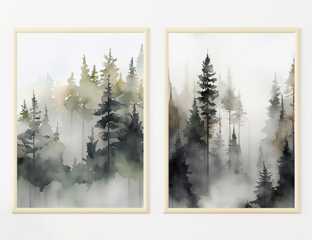 Pine Forest Set of 2 Watercolor Posters, High Quality Giclee Print ...