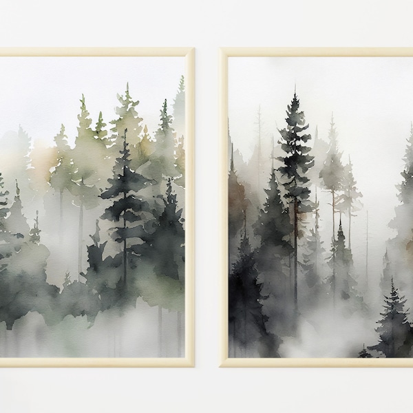Pine Forest Poster Abstract Landscape Watercolor Art Print Pine Trees ...
