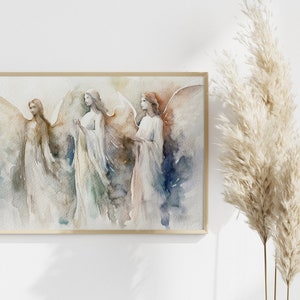 Three Angels Watercolor Painting Religious Wall Art Abstract Angels Art ...