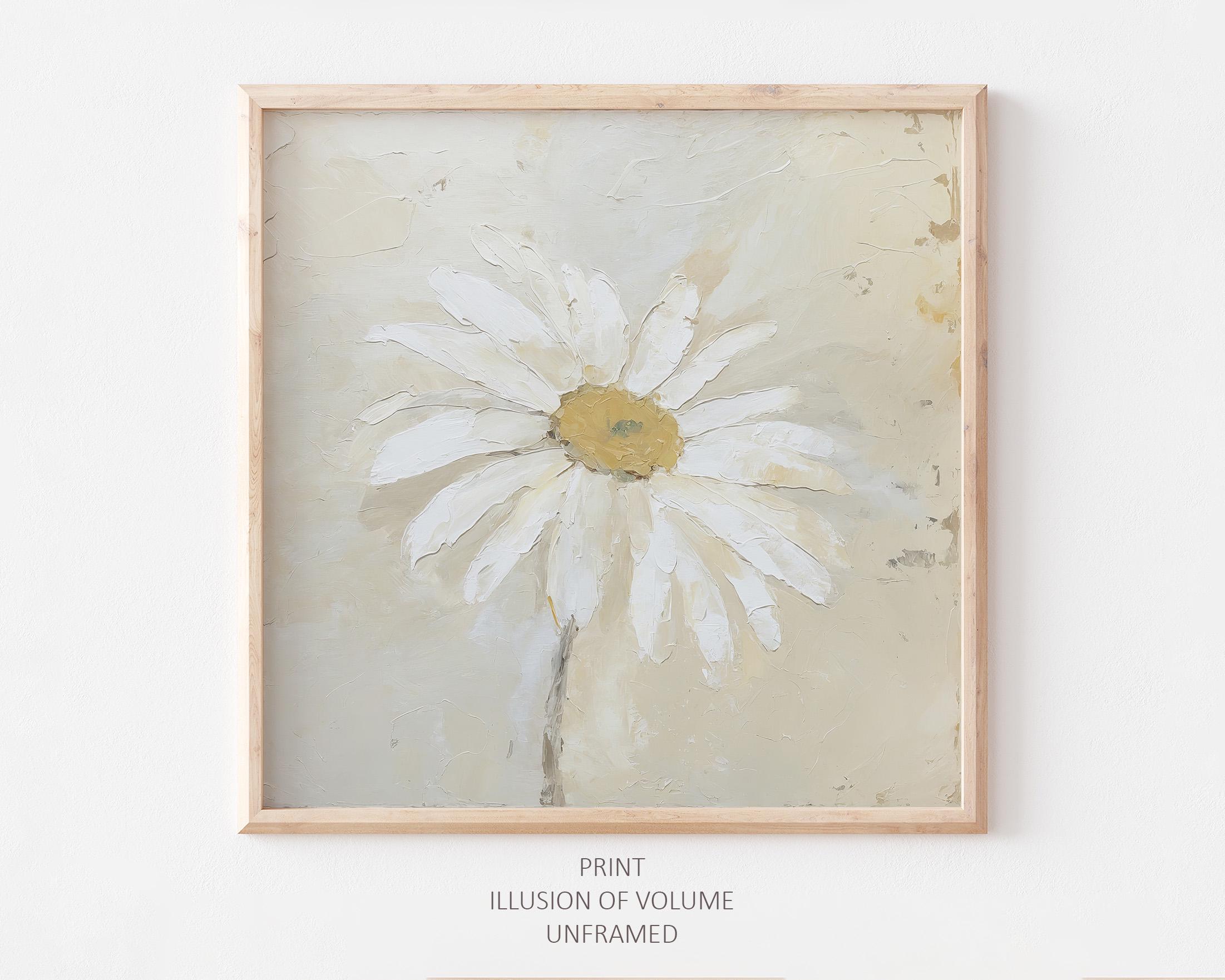 Daisy Flower Oil Print Wildflowers Painting Beige Minimalist Floral ...