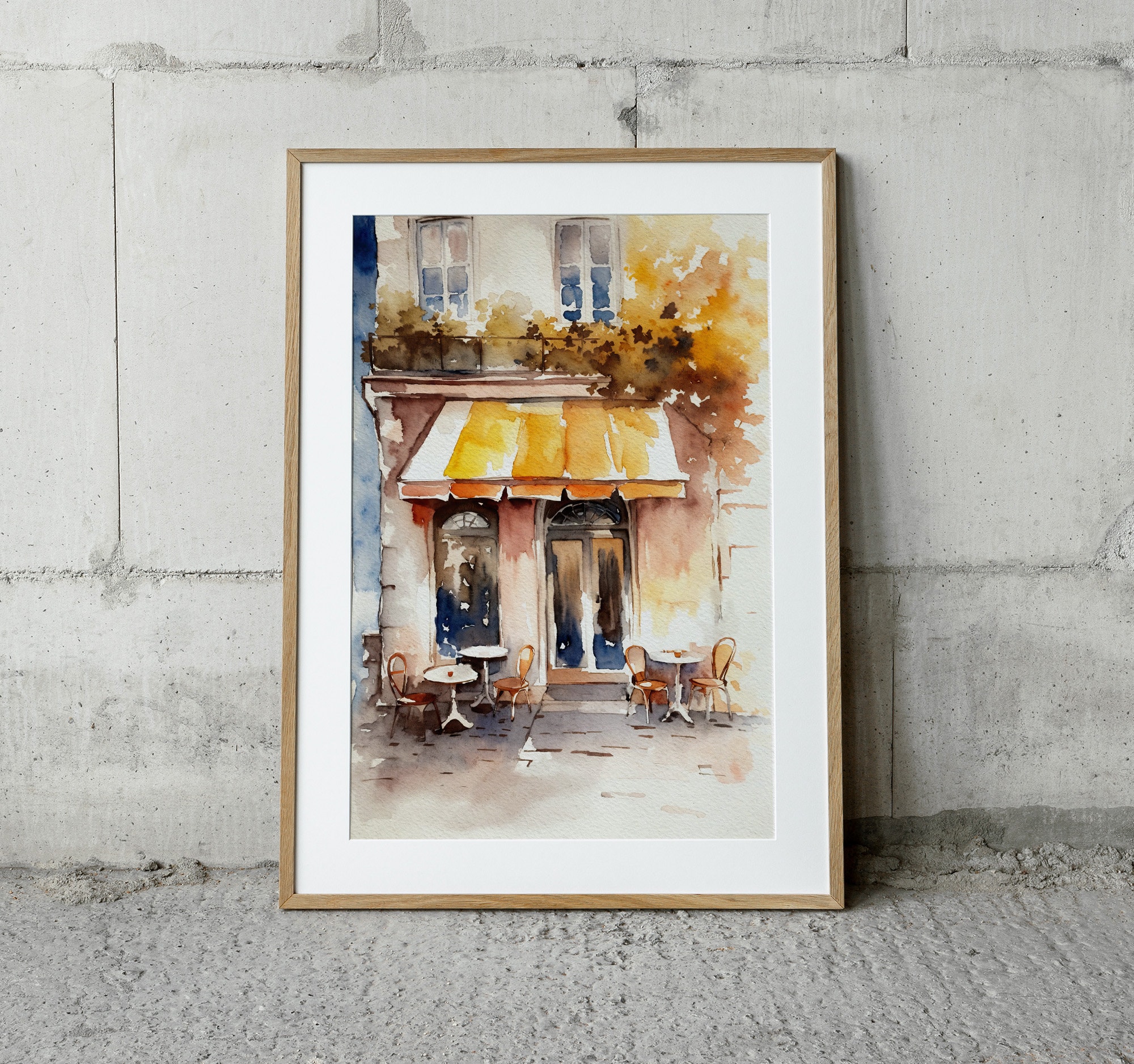 Paris Cafe Painting French Cityscape French Cafe Watercolor Street Cafe ...