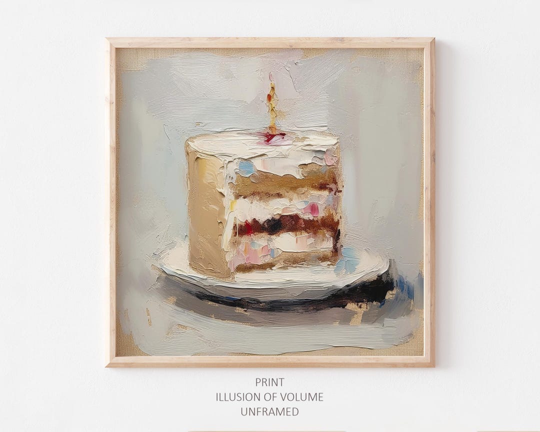 Birthday Cake Oil Painting Dessert Artwork Kitchen Wall Art Cake PRINT ...