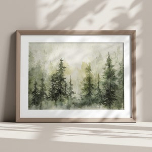 Pine Forest Watercolor Painting Pine Trees Art Print Evergreen Trees ...