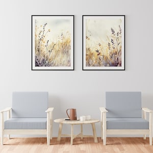 Meadow Watercolor Set of 2 Prints Wildflowers Painting Neutral Floral ...