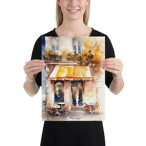 Paris Cafe Painting French Cityscape French Cafe Watercolor Street Cafe ...