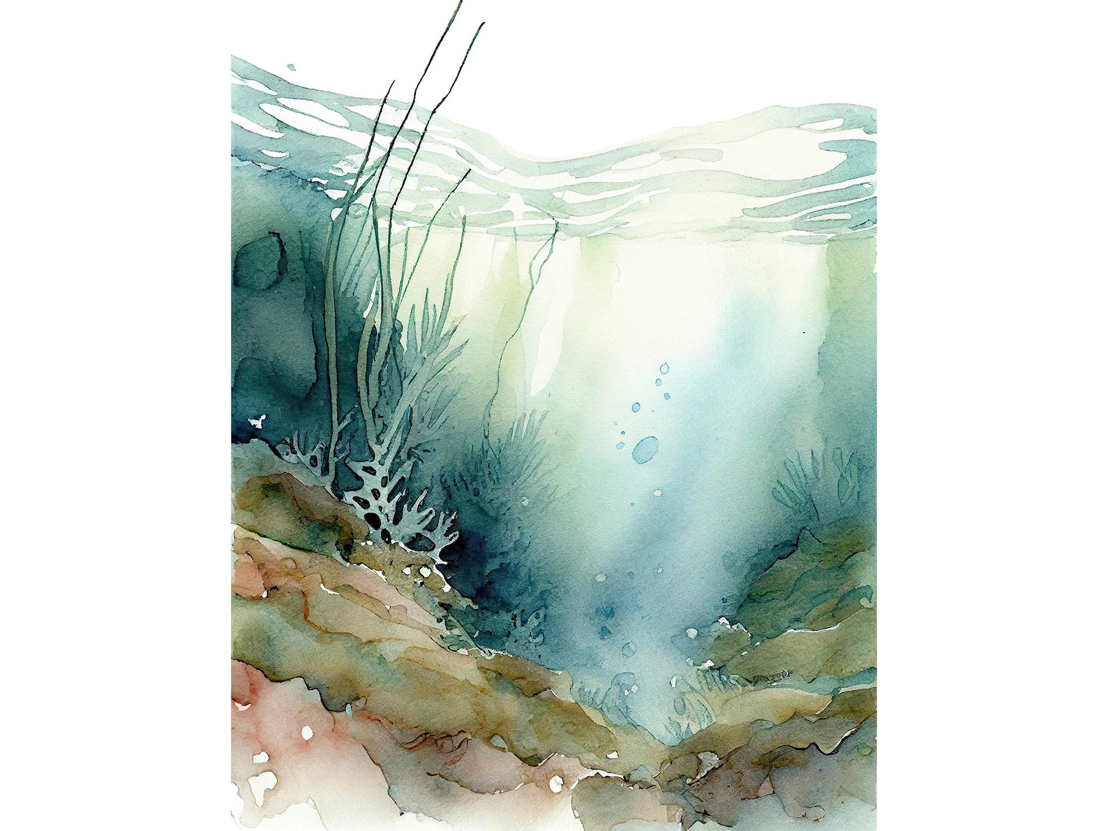 Seaweed Watercolor Sea Painting Underwater Art Print Sea Beach Wall Art ...
