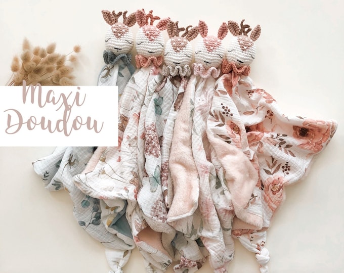 MAXI Doudou Plat lange faon biche cerf renne Doudou fait main crochet Idée cadeau naissance ...