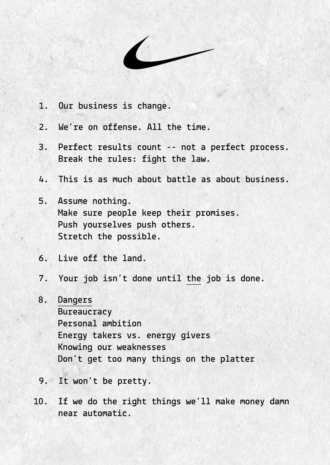 10 Principles of Nike Poster Phil Knight Rob Strasser Air Movie/film ...