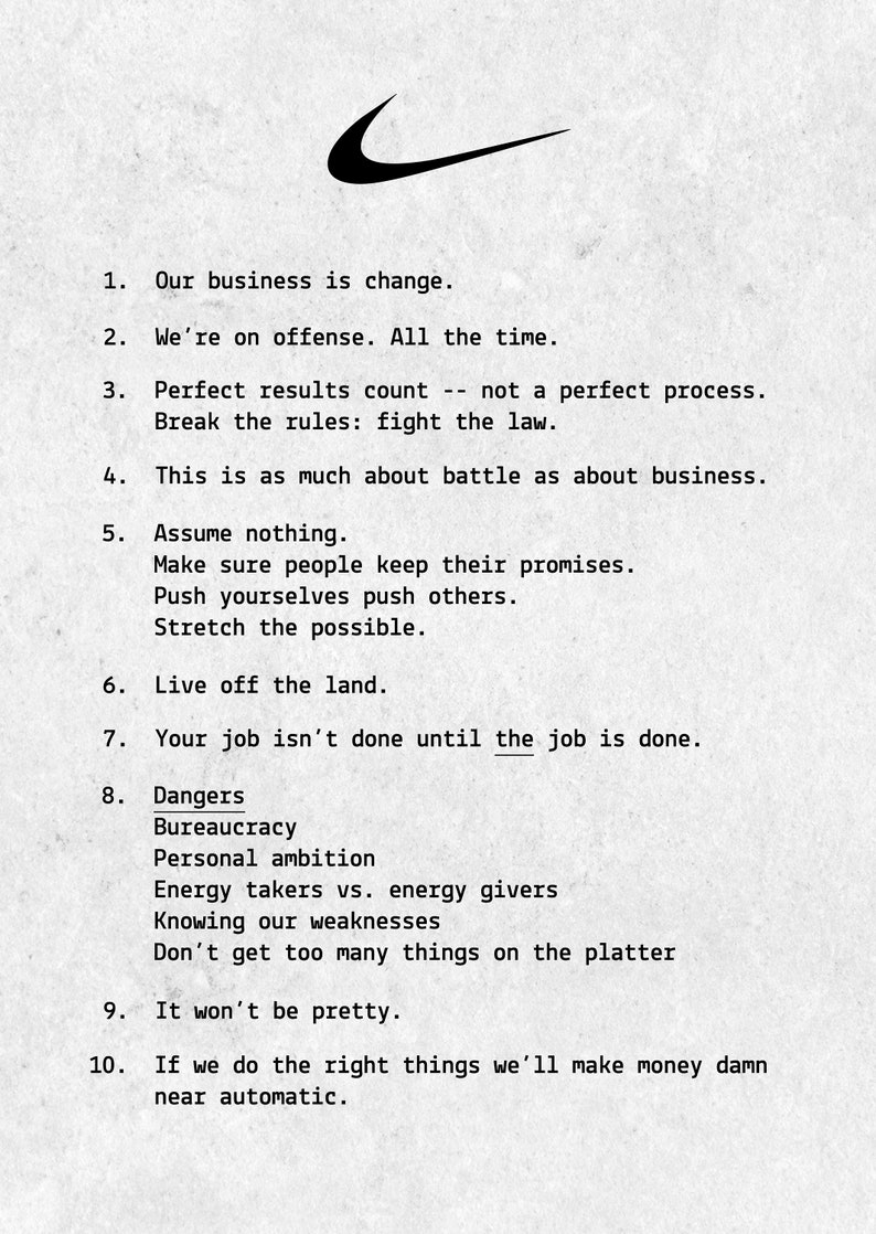 10 Principles of Nike Poster Phil Knight Rob Strasser Air Movie/film ...