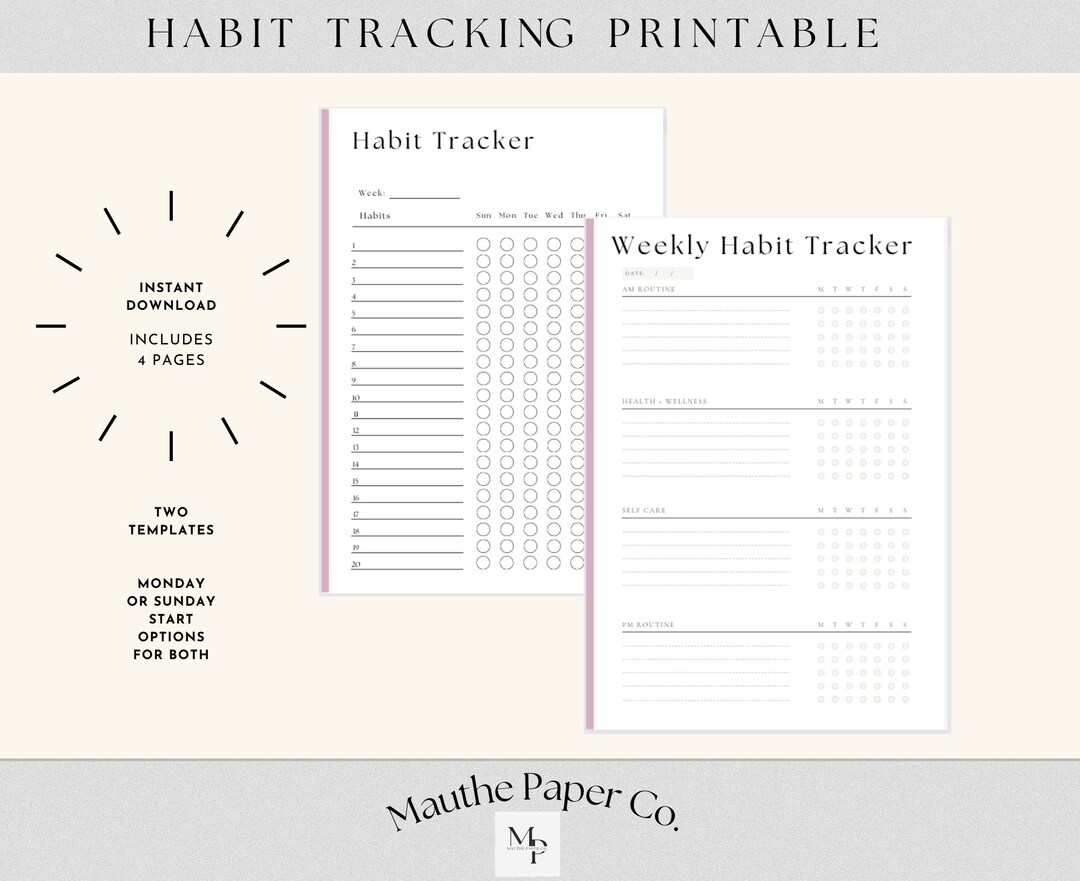 Printable Habit Tracker Weekly Organizer | Instant Digital Download ...