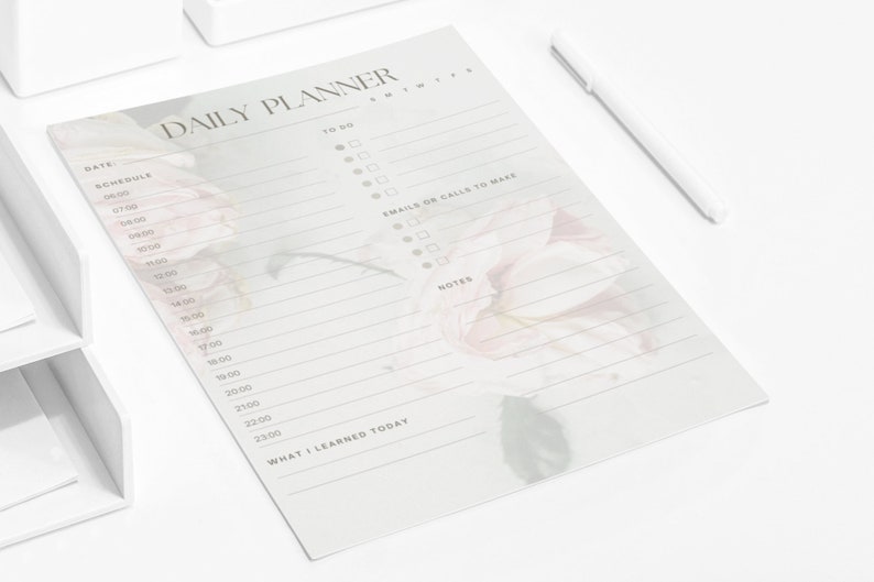 Hourly Planner, Minimalist Daily Printable Planner, Flower Backgrounds ...