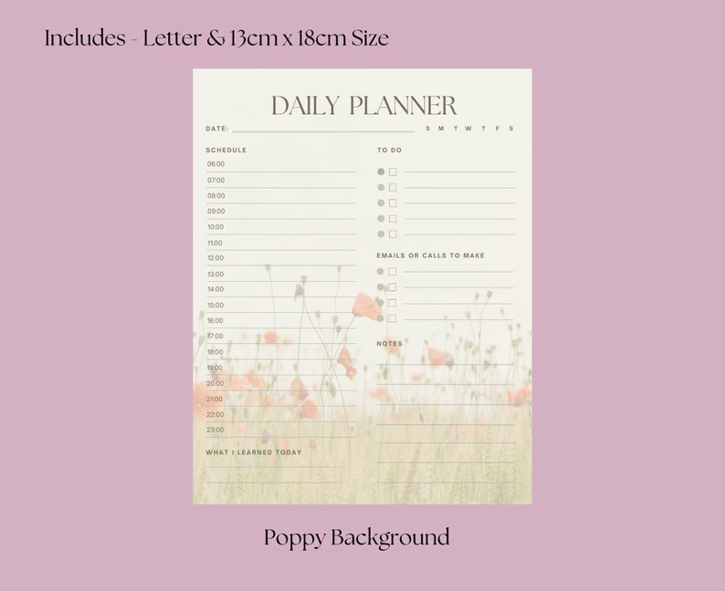Hourly Planner, Minimalist Daily Printable Planner, Flower Backgrounds ...