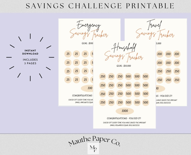 Money Savings Challenge Printable, Printable, Emergency Fund, Travel ...