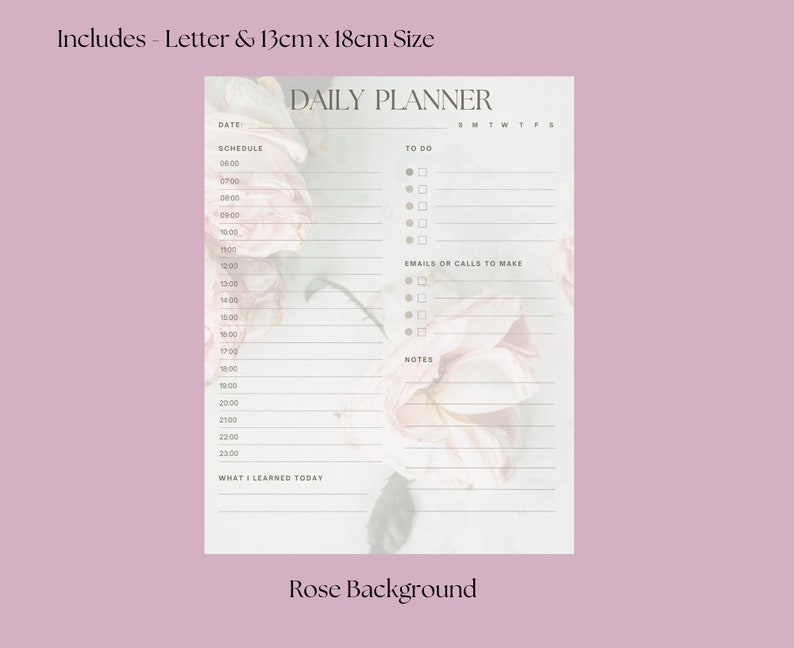 Hourly Planner, Minimalist Daily Printable Planner, Flower Backgrounds ...