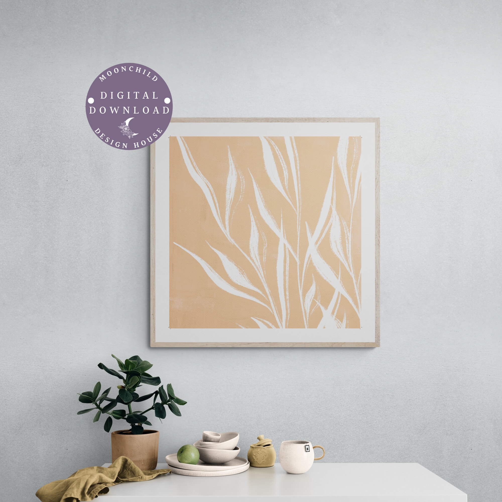Abstract Botanical Print, Neutral Botanical Wall Art, Minimal Botanical ...