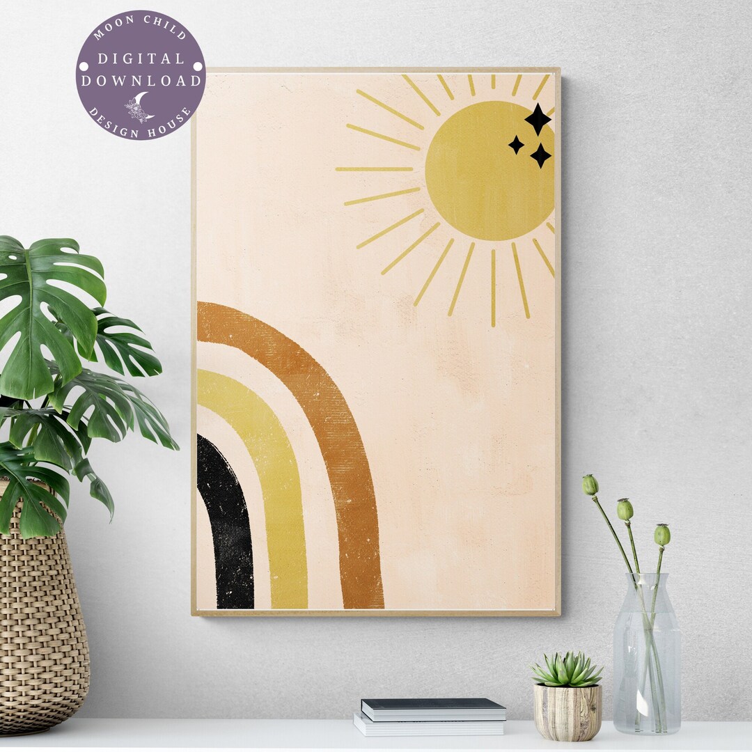 Sun and Rainbow Posters, Minimalist Wall Decor, Sun Star Poster, Boho ...