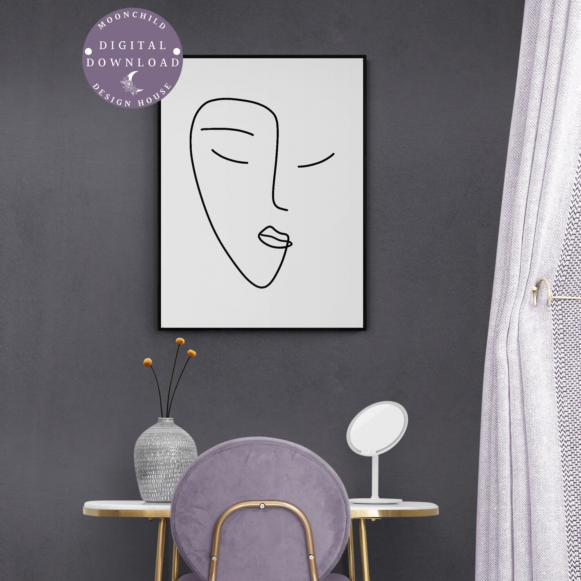Woman Face Line Art, Abstract Wall Art, Line Face Print, Boho Modern ...